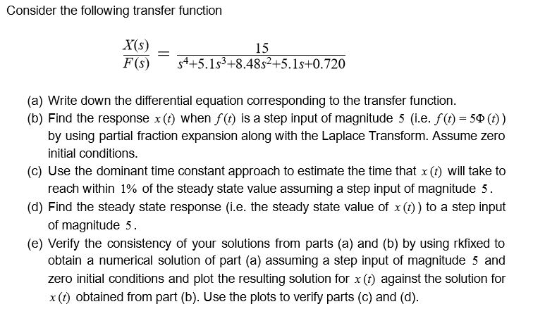Consider the following transfer function X(s)/F(s) = | Chegg.com