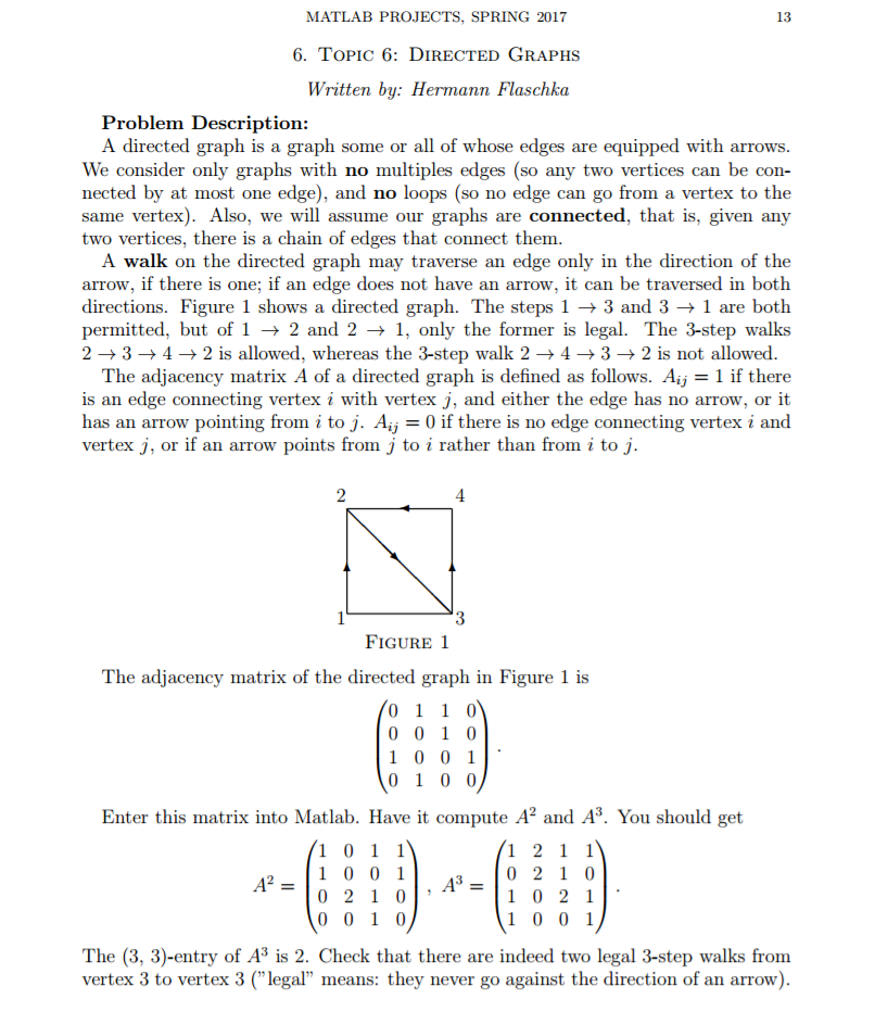 Solved Linear Algebra Consider the directed graph in | Chegg.com