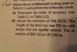 Reduce the set of differential leveling notes in | Chegg.com