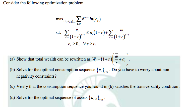 Solved Consider the following optimization problem max_{c_, | Chegg.com