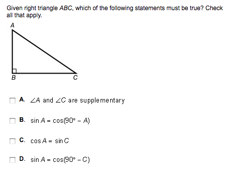 Solved Given right triangle ABC, which of the following | Chegg.com