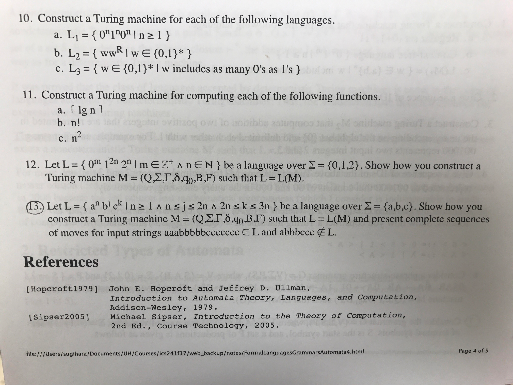 Solved 10. Construct a Turing machine for each of the | Chegg.com