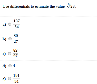Solved Use differentials to estimate the value y28 137 a 54 | Chegg.com