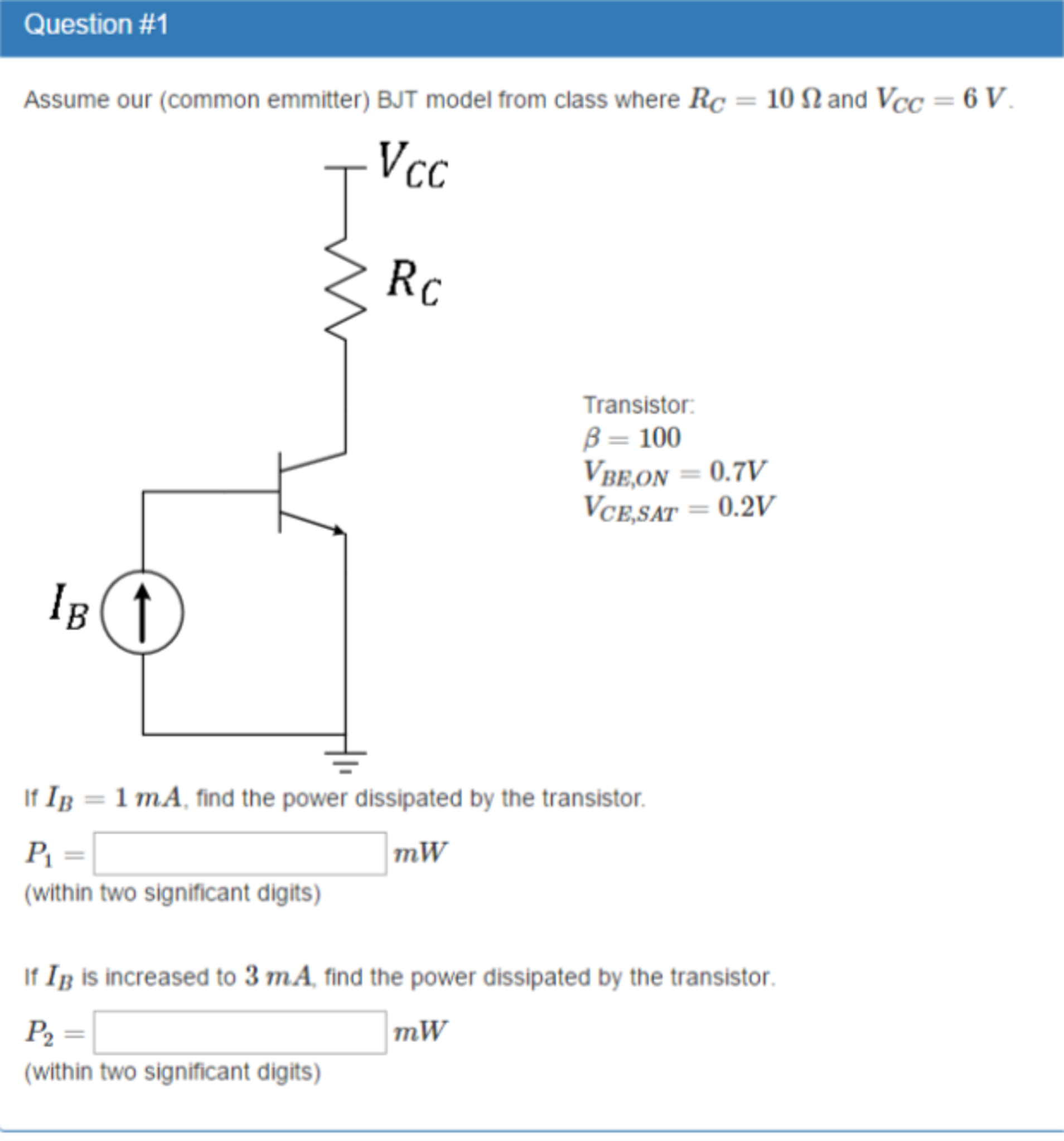 Solved Assume our (common emmitter) BJT model from class | Chegg.com