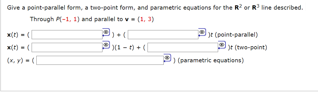 Solved Give a point-parallel form, a two-point form, and | Chegg.com
