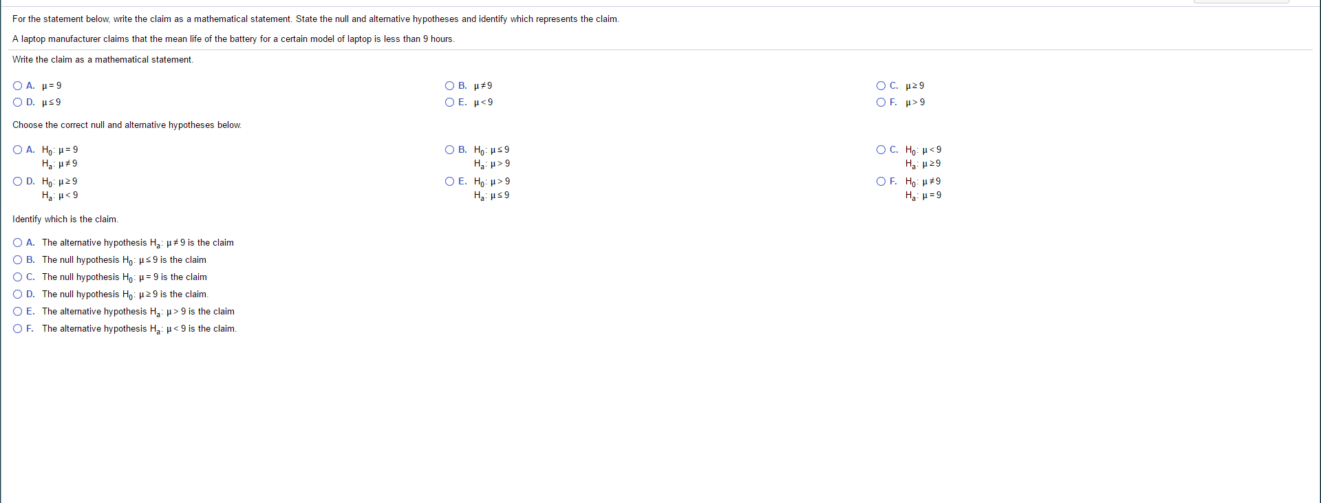 Solved For the statement below, write the claim as a | Chegg.com