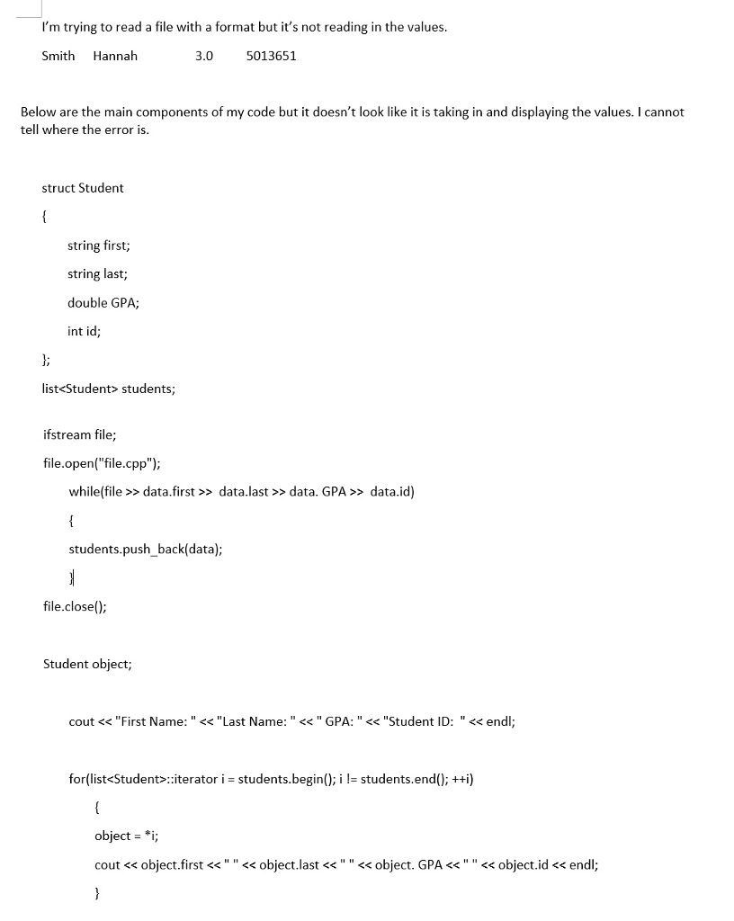 Solved Im Trying To Read A File With A Format But Its Not