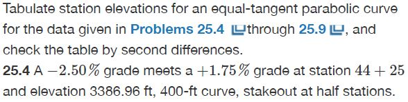 Solved Tabulate station elevations for an equal-tangent | Chegg.com