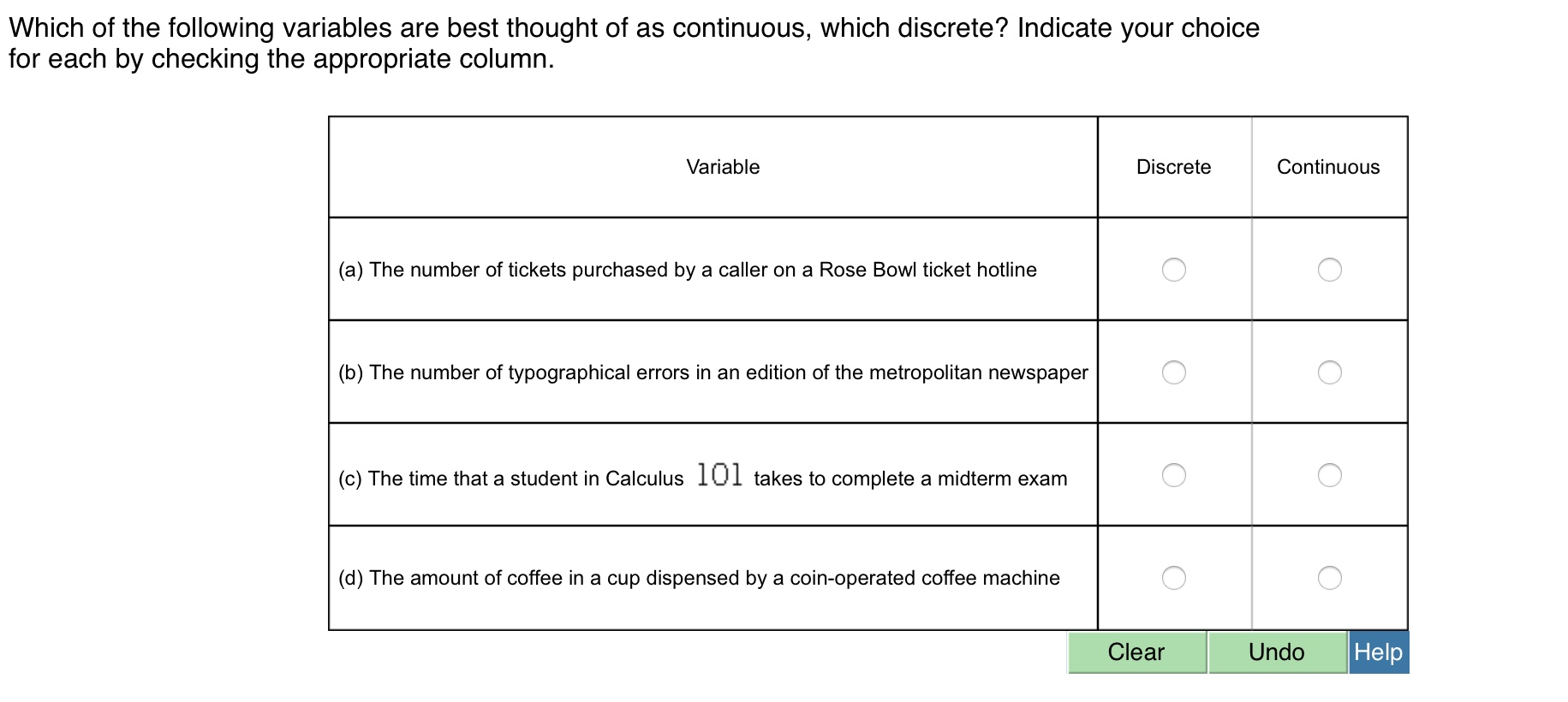 Solved Which of the following variables are best thought of | Chegg.com