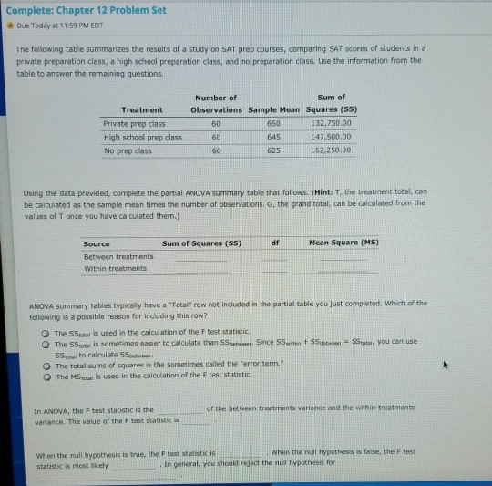 Solved Complete: Chapter 12 Problem Set Due Today at 11.59 | Chegg.com