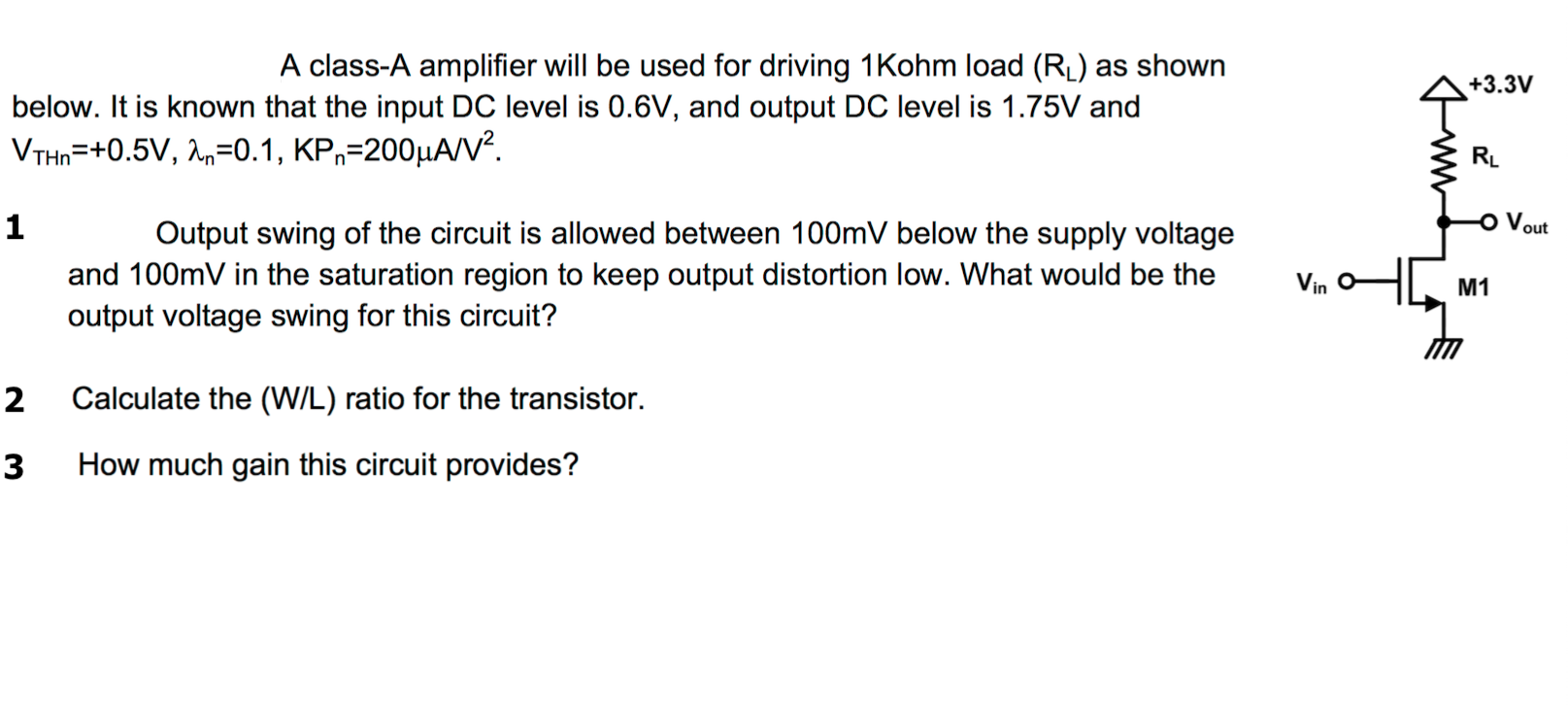 Solved 1- Output swing of the circuit is allowed between | Chegg.com