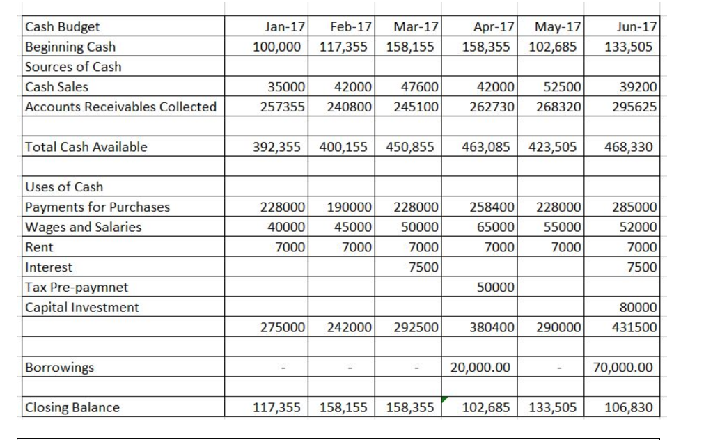 Cash Budget Beginning Cash Sources of Cash Cash Sales | Chegg.com