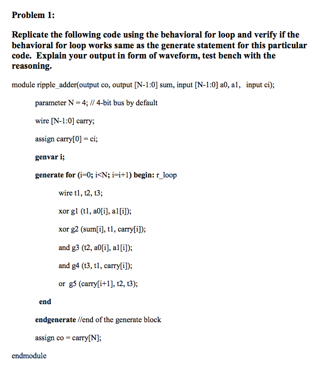 Solved Replicate The Following Code Using The Behavioral For 