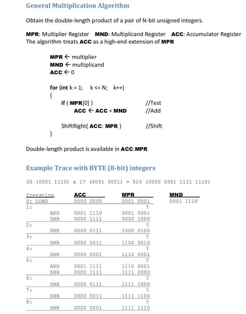General Multiplication Algorithm Obtain the | Chegg.com