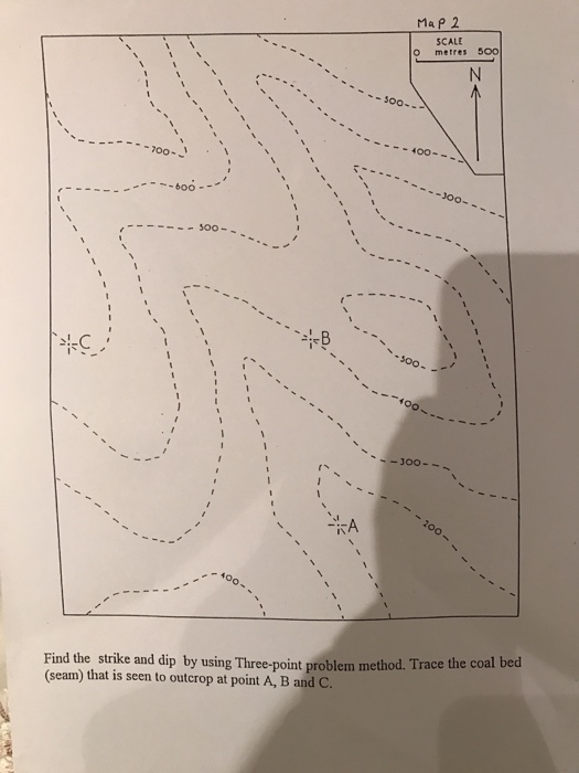 Solved Find the strike and dip by using Three-point | Chegg.com