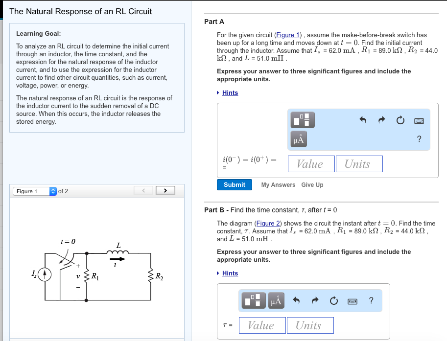 Solved The Natural Response of an RL Circuit Part A Learning | Chegg.com