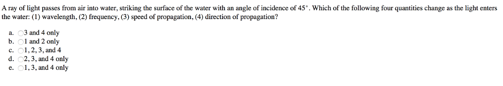 A ray of light passes from air into water, striking | Chegg.com