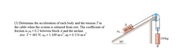 Solved (5) Determine the acceleration of each body and the | Chegg.com