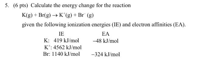 Solved Calculate the energy change for the reaction K(g) + | Chegg.com