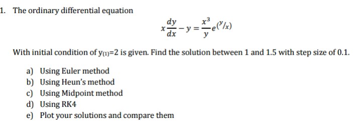 Solved The ordinary differential equation x dy/dx - y = | Chegg.com
