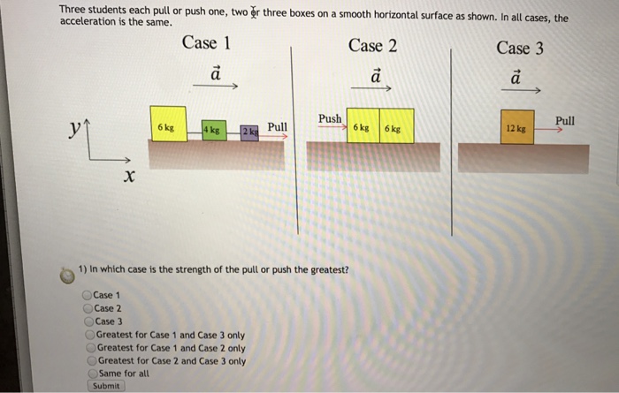 Solved Three students each pull or push one, two or three | Chegg.com Solved Three students each pull or push one, two or three | Chegg.com