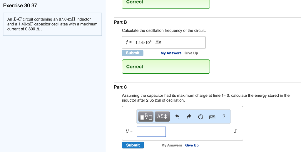 Solved An L C Circuit Containing An 87 0 Mh Inductor And A