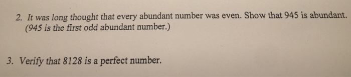 Solved La Homework On Perfect Abundant And Deficient 