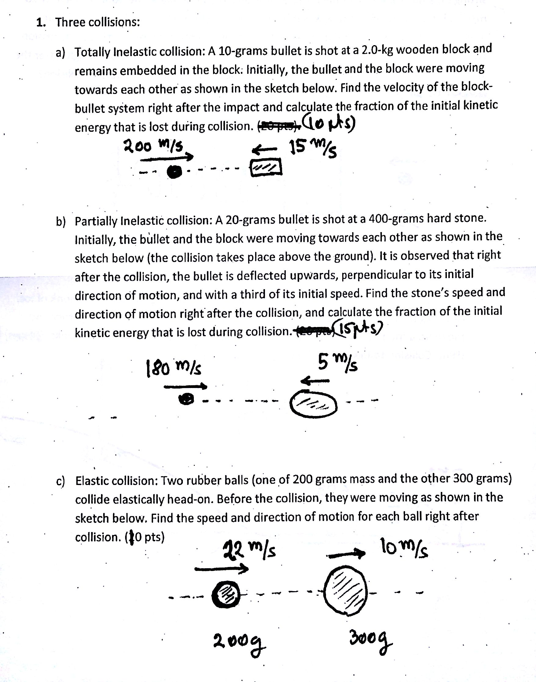 Solved 1. Three collisions: a) Totally Inelastic collision: | Chegg.com