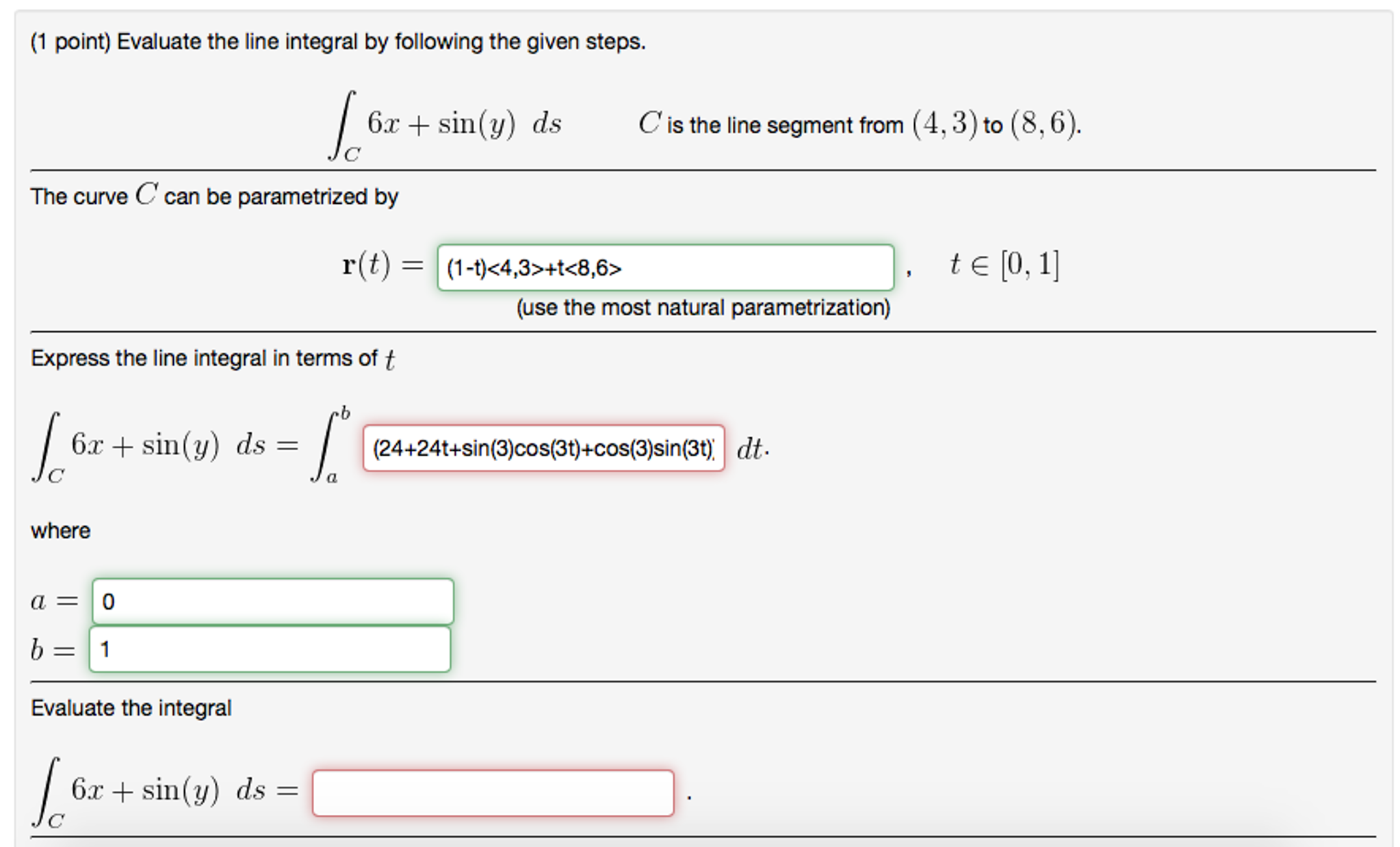 Solved (1 point) Evaluate the line integral by following the | Chegg.com