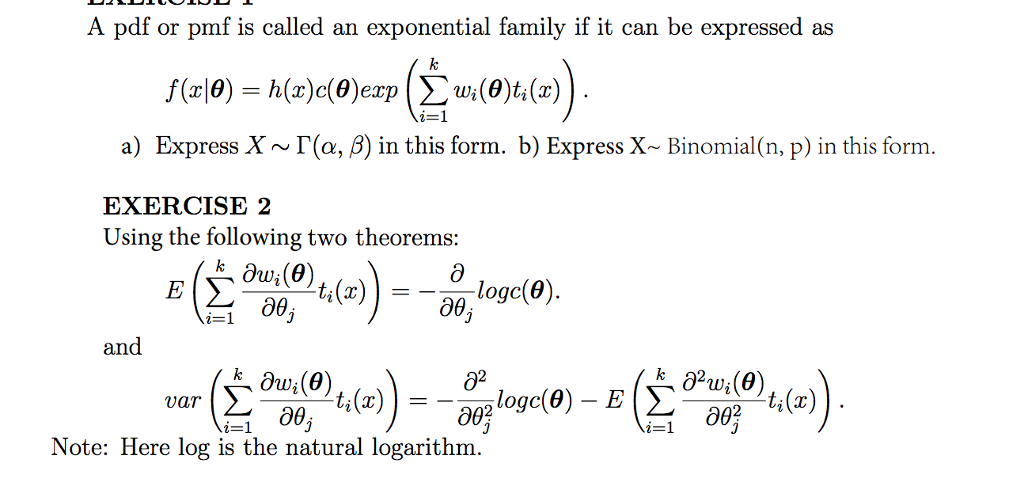 Solved A pdf or pmf is called an exponential family if it | Chegg.com