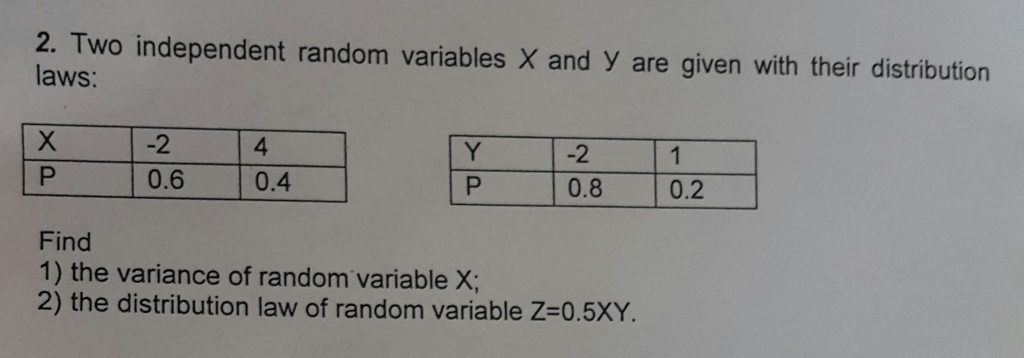 Solved 2. Two independent random variables X and y are given | Chegg.com