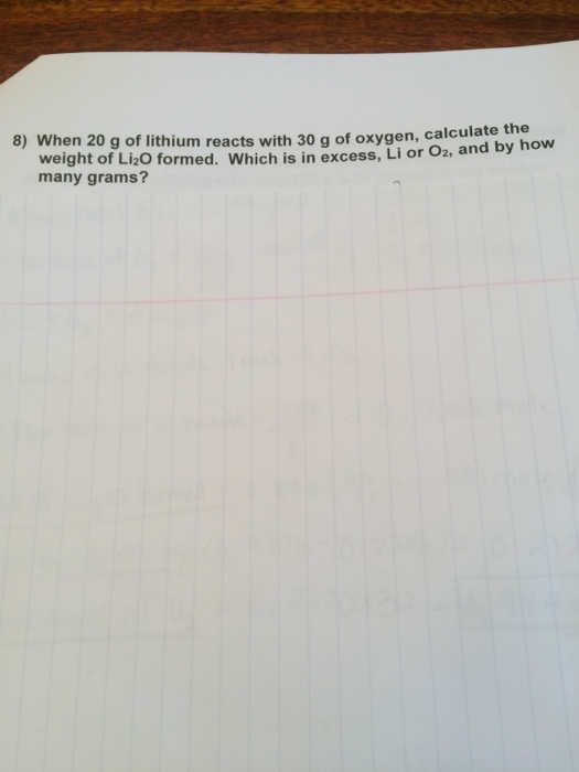 Solved When 20 g of lithium reacts with 30 g of oxygen, | Chegg.com