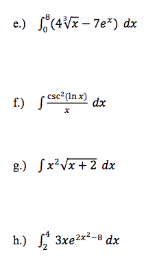 Solved Evaluate the following intergrals: e). integral^8_0 | Chegg.com