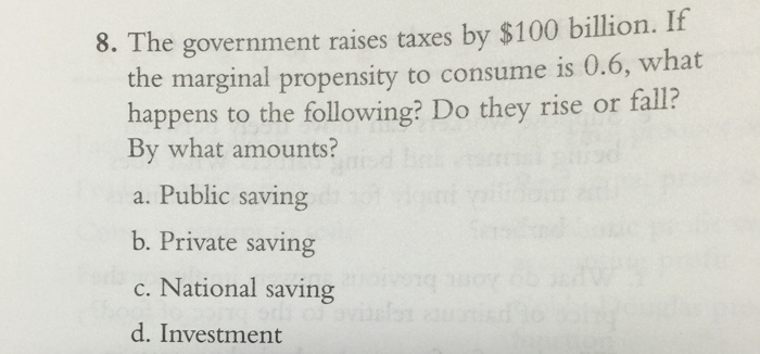Solved The government raises taxes by $100 billion. U the | Chegg.com