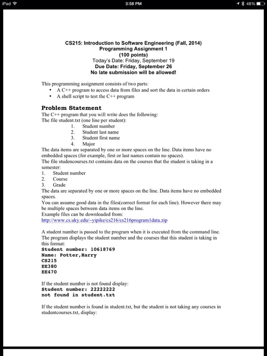 This is a CS 216 programming assignment that I really | Chegg.com