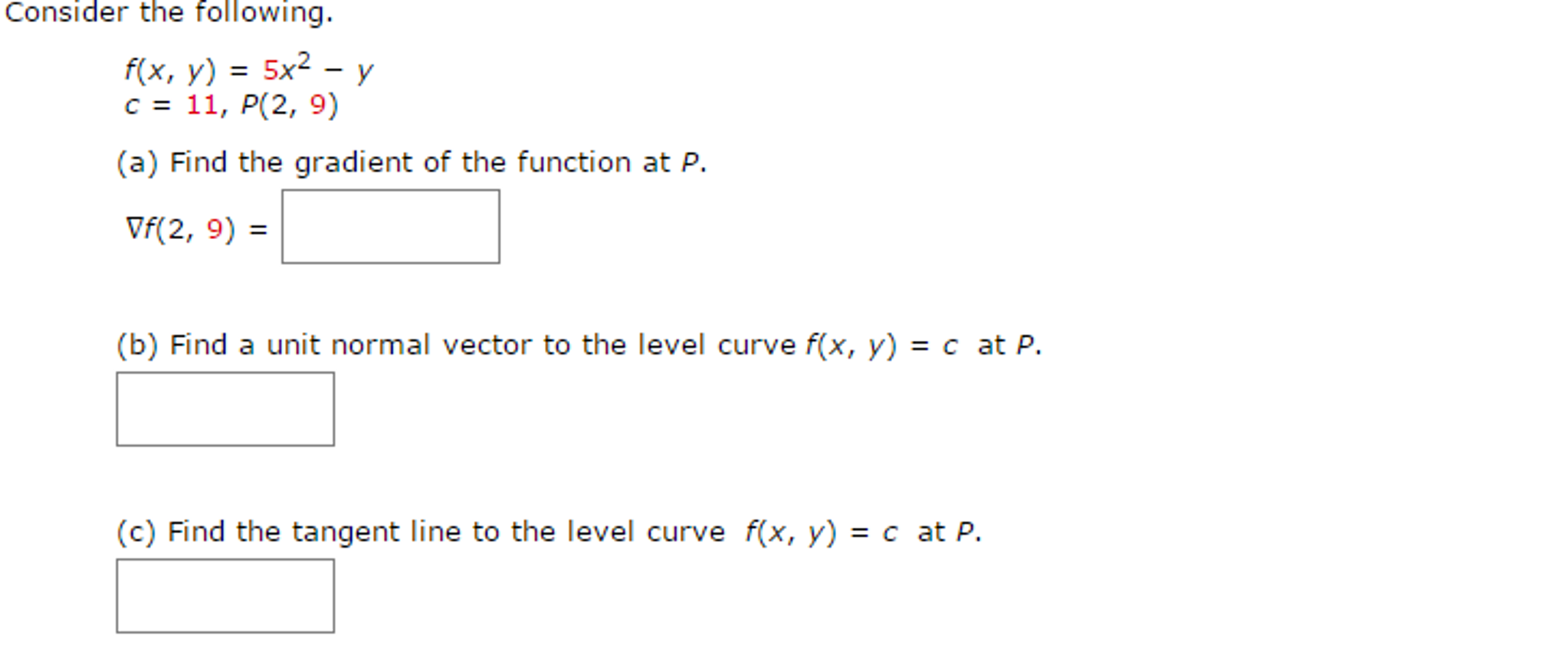 Solved Consider the following. f(x, y) = 5x^2 - y c = 11, | Chegg.com
