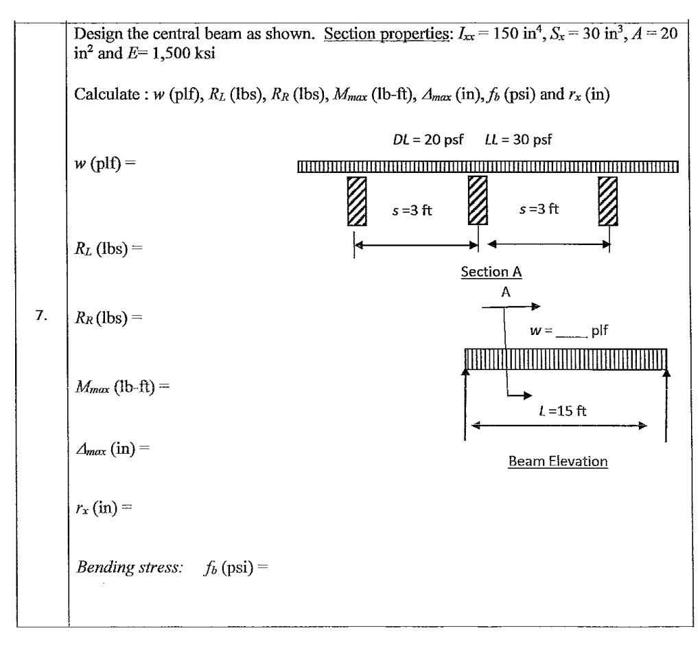 Design the central beam as shown. Section properties: | Chegg.com
