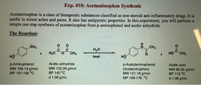 Solved Exp. #10: Acetaminophen Synthesis Acetaminophen is a | Chegg.com