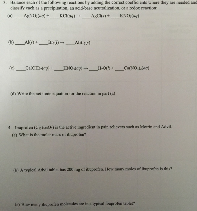 Solved 3 Balance Each Of The Following Reactions By Adding