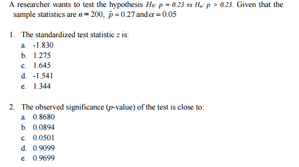 Solved A researcher wants to test the hypothesis Ho: p = | Chegg.com