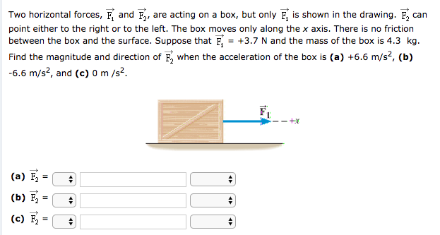 Solved Two horizontal forces F1 and F2, are acting on a box, | Chegg.com