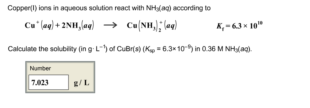 Solved Copper(I) ions in a solution react with NH_3(aq) | Chegg.com