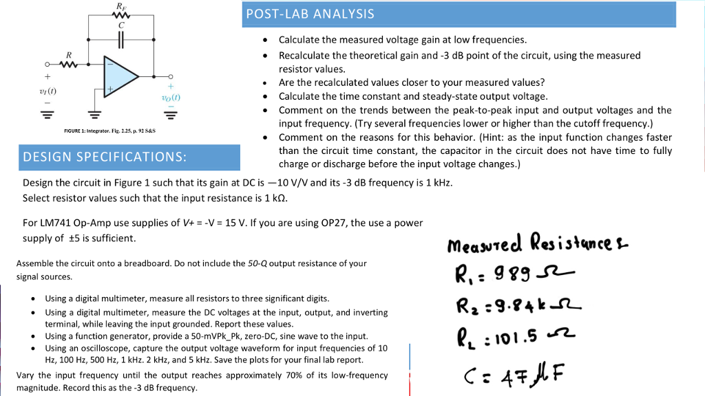 Solved Post Lab Analysis Calculate The Measured Voltage Gain 1993