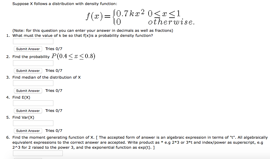 Solved Suppose X follows a distribution with density | Chegg.com