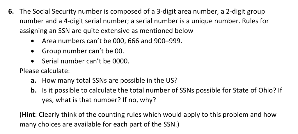 Solved 6. The Social Security number is composed of a | Chegg.com