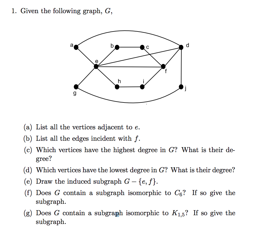 Solved Given the following graph, G, List all the vertices | Chegg.com