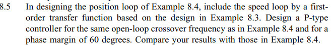 Solved 8.5 In designing the position loop of Example 8.4, | Chegg.com