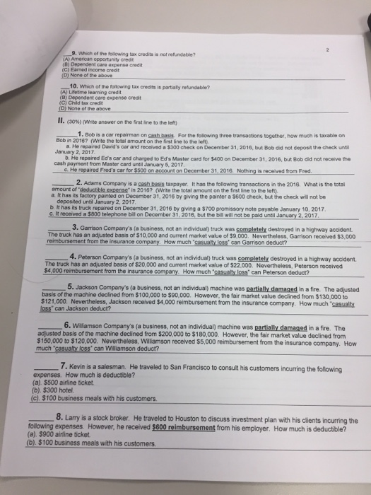 Which of the following tax credits is not refundable? | Chegg.com