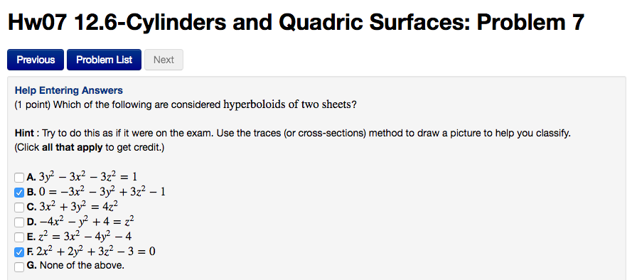 Solved Hw07 12.6-Cylinders and Quadric Surfaces: Problem 7 | Chegg.com