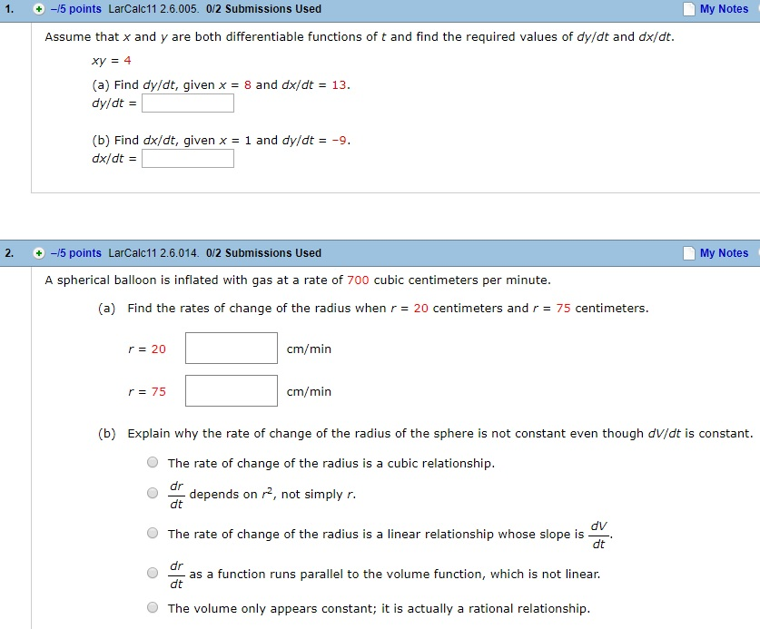 Solved 1.+-15 points LarCalc11 2.6.005. 0/2 Submissions Used | Chegg.com